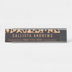 Modern Black Gold Cheetah Leopard Animal Print Desk Name Plate | Zazzle