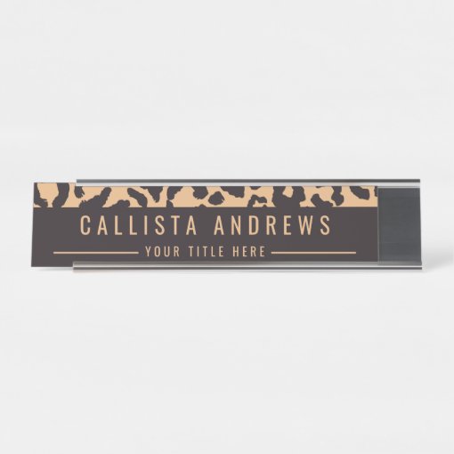 Modern Black Gold Cheetah Leopard Animal Print Desk Name Plate | Zazzle