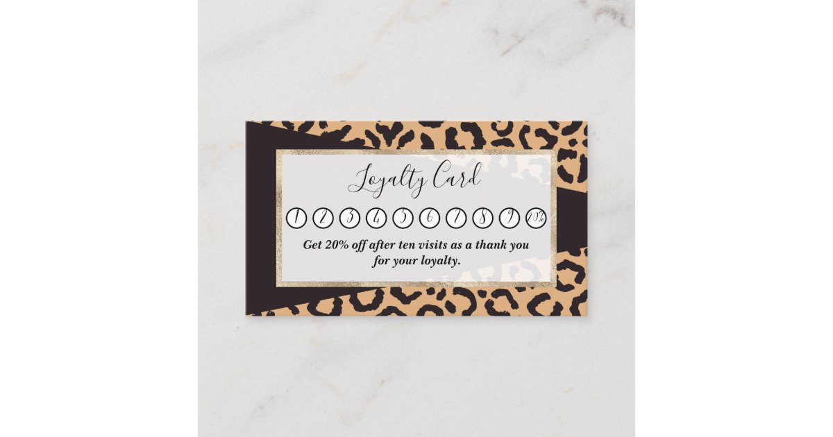 Modern Black Gold Cheetah Leopard Animal Print Loyalty Card | Zazzle