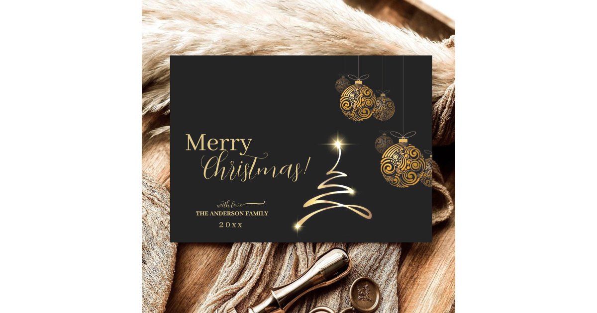 Modern Black Gold Christmas Holiday Card | Zazzle