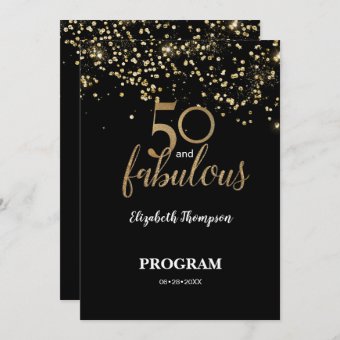 Modern Black Gold confetti 50 and fabulous Program | Zazzle