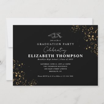 Modern Black Gold Confetti Grad Graduation Party Invitation | Zazzle