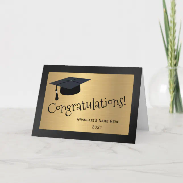 Modern Black Gold Congratulations Graduation Card | Zazzle