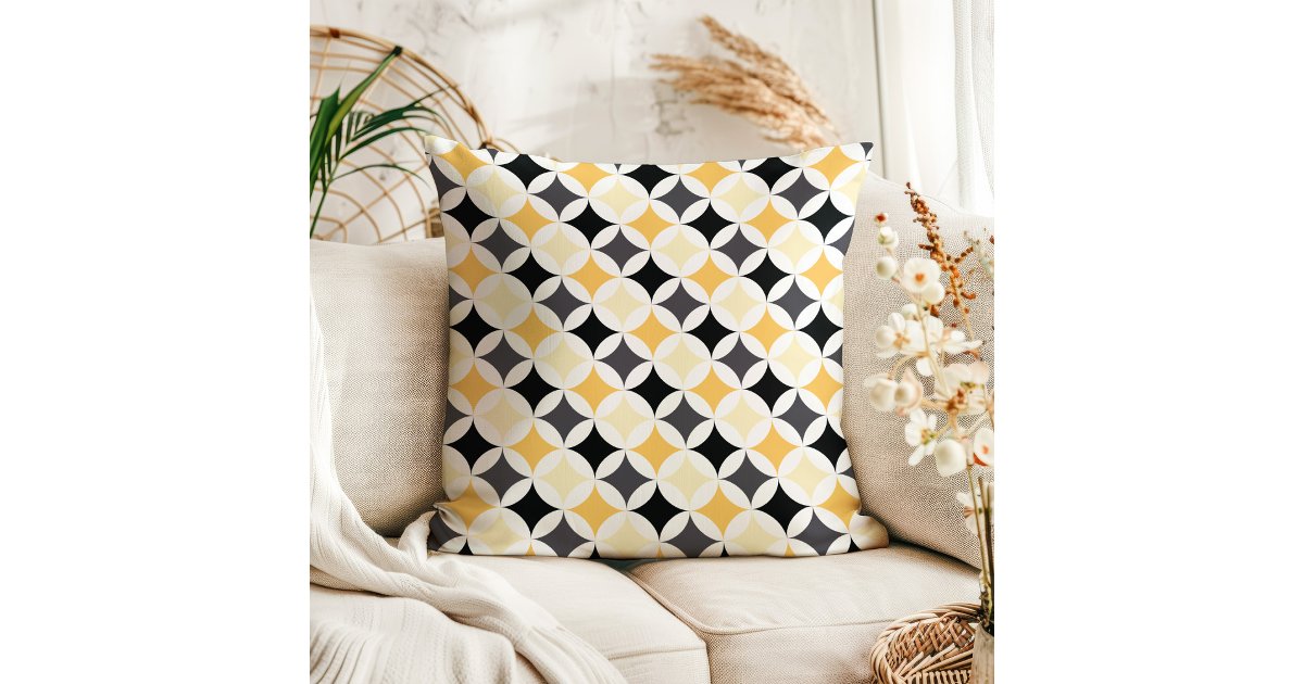 Modern Black Gold Diamond Pattern Throw Pillow | Zazzle