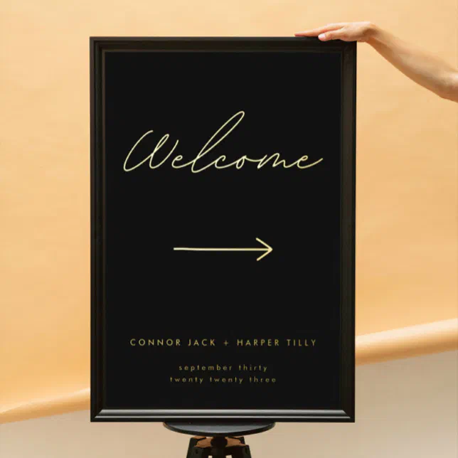 Modern Black Gold Directional Welcome Foil Prints | Zazzle