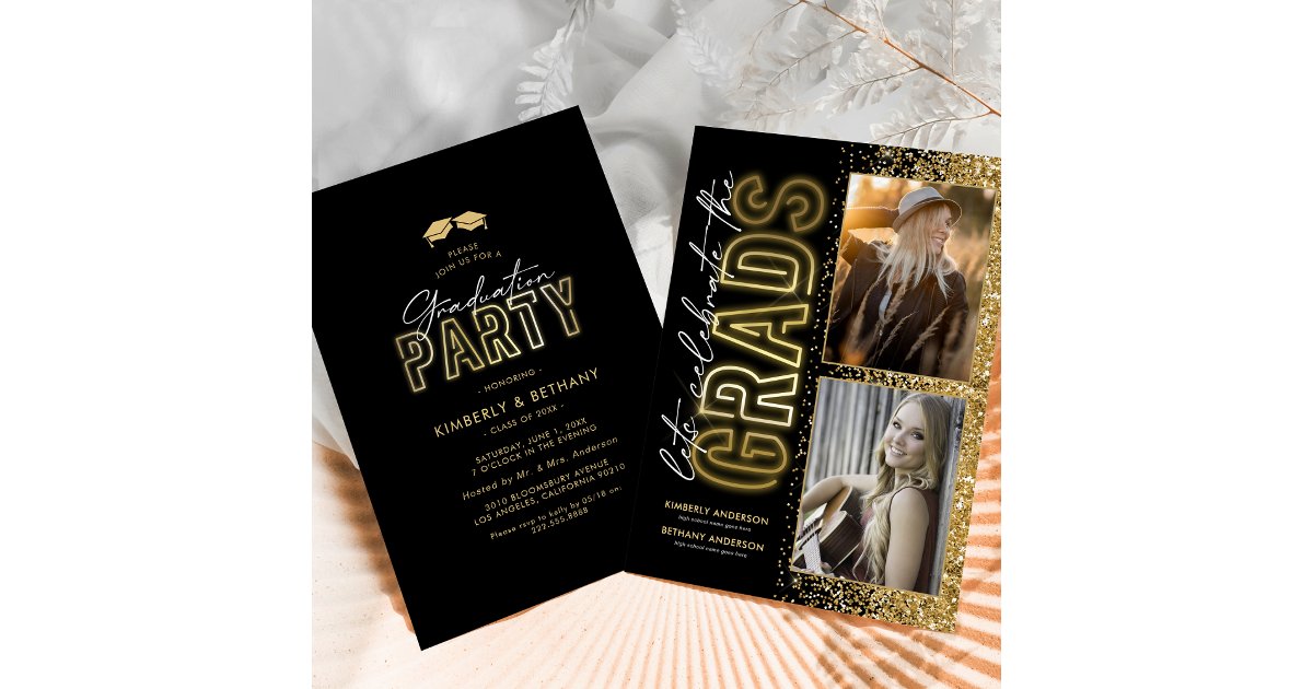 Modern Black Gold Double Graduation Party Invitation | Zazzle