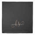 Modern Black Gold Feminine Script Monogrammed Duvet Cover | Zazzle