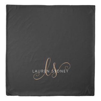 Modern Black Gold Feminine Script Monogrammed Duvet Cover | Zazzle