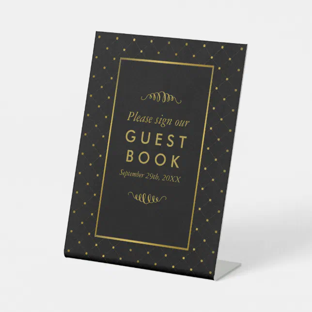 Modern Black & Gold Foil Effect Wedding Pedestal Sign | Zazzle