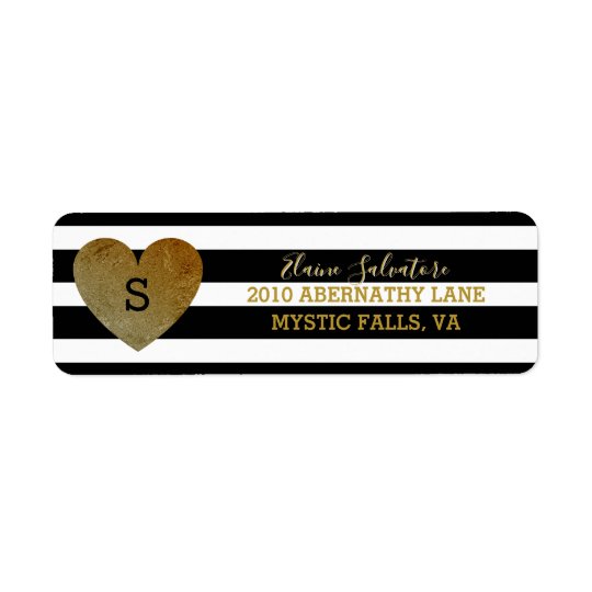 Modern Black Gold Foil Heart Stripe Label | Zazzle.com