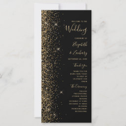 Modern Black Gold Glitter Edge Wedding Program | Zazzle