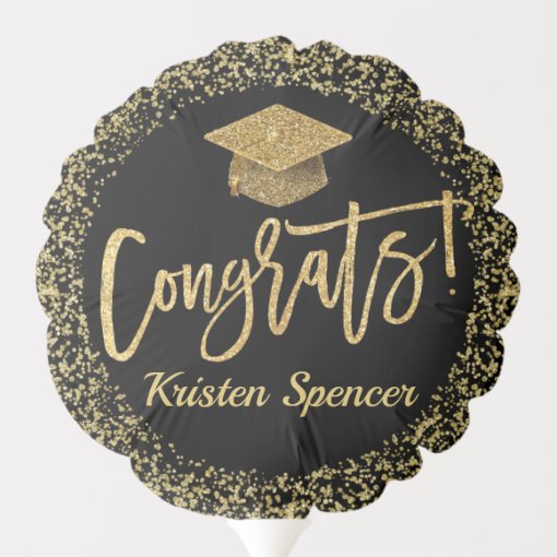 Modern Black Gold Glitter Grad Photo Graduation Balloon | Zazzle