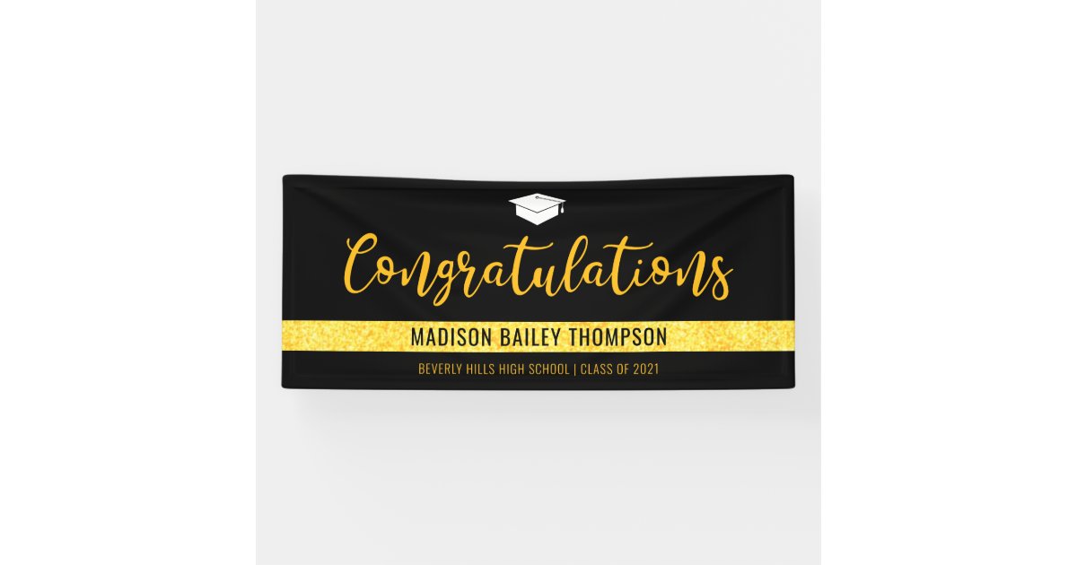 Modern Black Gold Glitter Graduation Banner | Zazzle