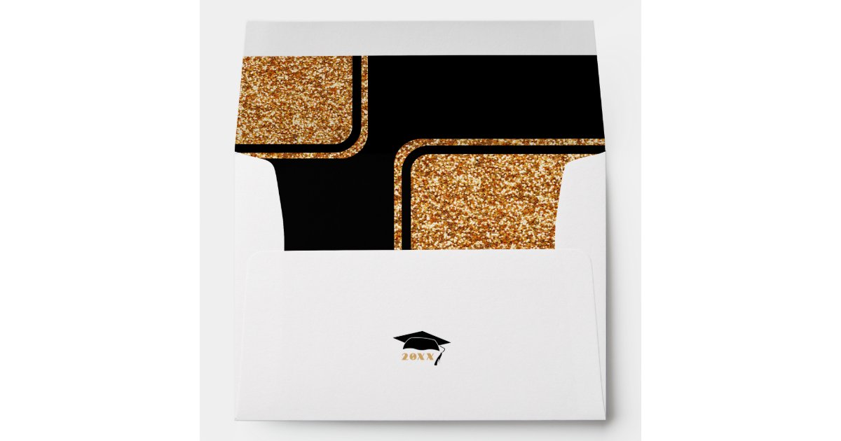 Modern Black Gold Glitter Graduation Envelope | Zazzle