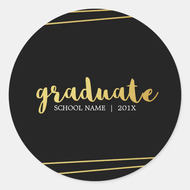 Modern Black & Gold Graduate Custom Stickers | Zazzle