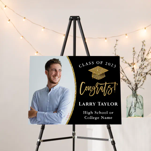 Modern Black Gold Graduate Photo Graduation Foam Board | Zazzle
