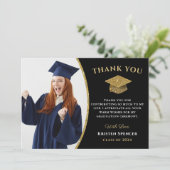 Modern Black Gold Graduate Photo Graduation Thank You Card | Zazzle