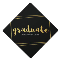 Modern Black & Gold Graduation Cap Topper | Zazzle
