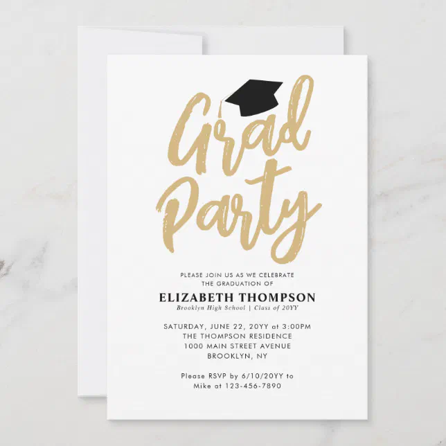 Modern Black Gold Graduation College GRAD Party Invitation | Zazzle