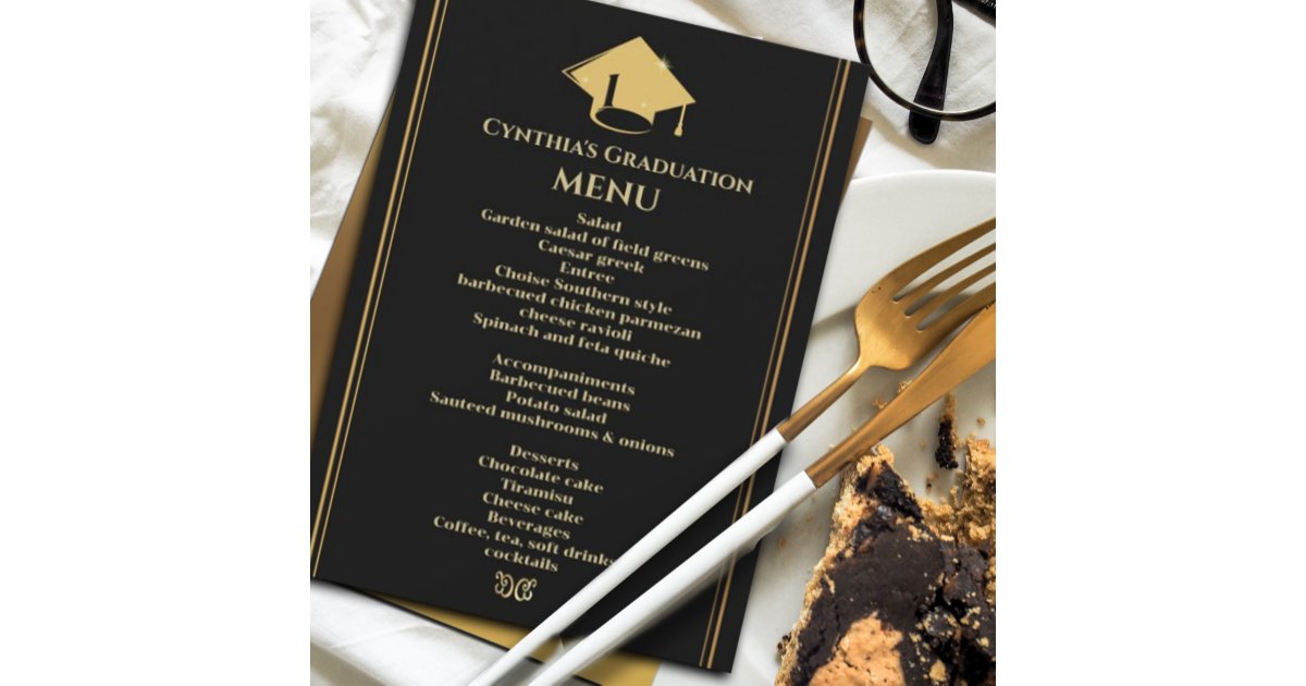 Modern Black Gold Graduation Menu Invitation | Zazzle