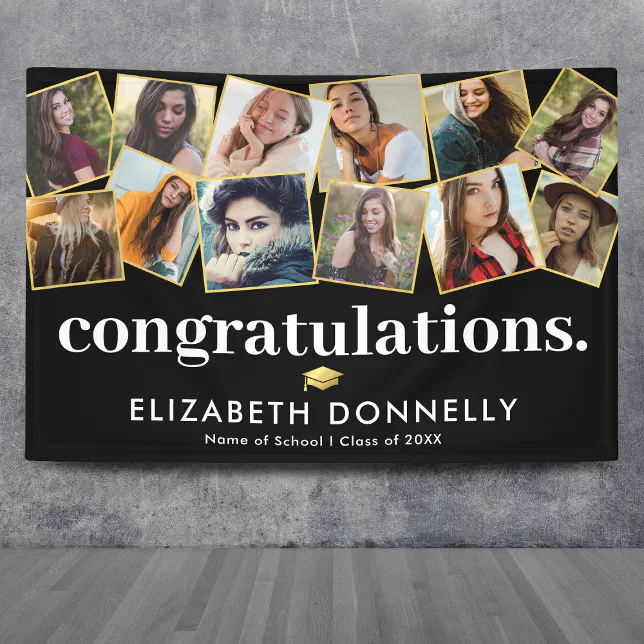 Modern Black Gold Graduation Photo Collage Banner | Zazzle