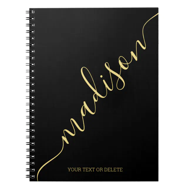 Modern Black Gold Handwritten Name Monogram Notebook | Zazzle
