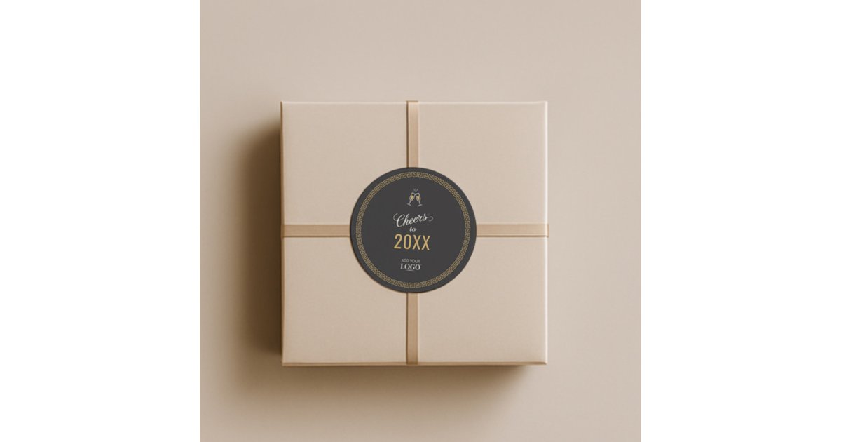 Modern Black & Gold Happy New Year Greek Meander Classic Round Sticker ...