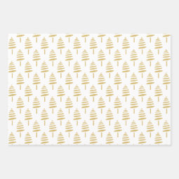 Modern Black & Gold Merry Christmas Trees Wrapping Paper Sheets | Zazzle