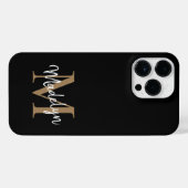 Modern Black Gold Monogram Feminine Script Name iPhone Case | Zazzle