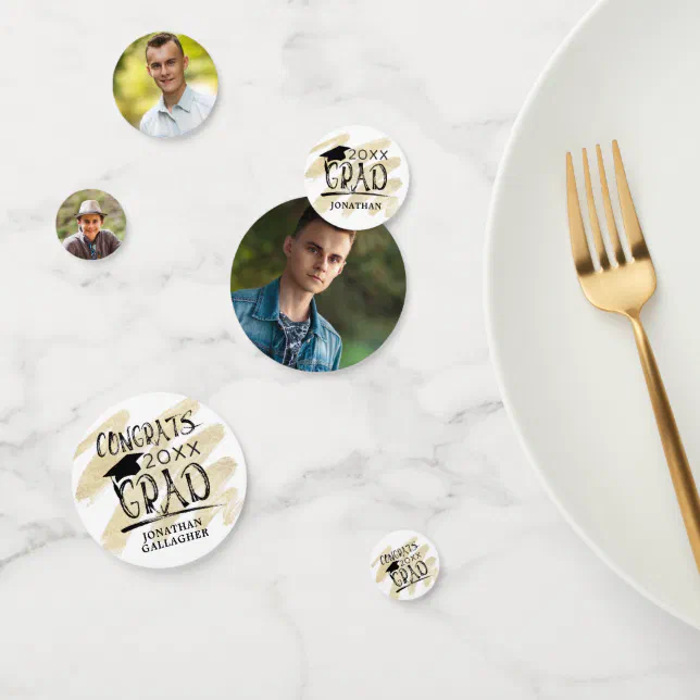 Modern Black Gold Photo Congrats Grad Personalized Confetti | Zazzle