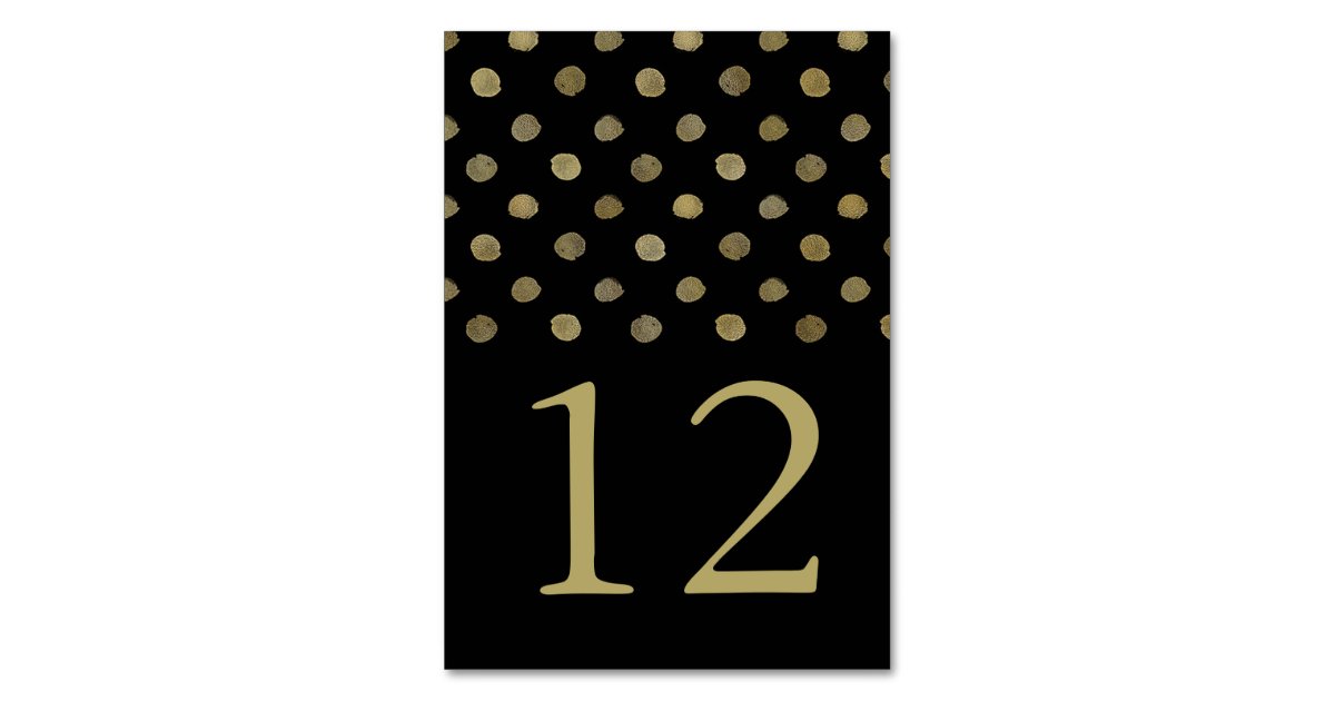 Modern Black & Gold Polka Dots Wedding Number Table Number | Zazzle