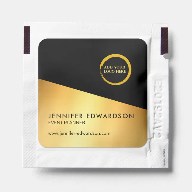 Modern black gold professional promotional hand sanitizer packet | Zazzle