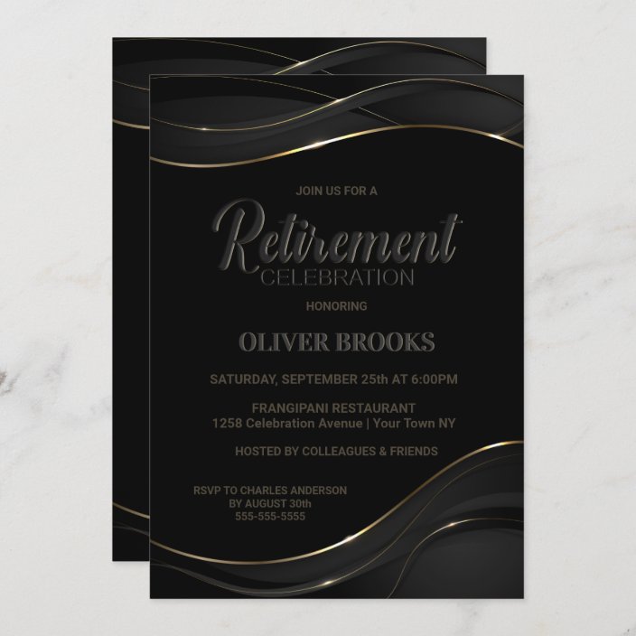 Modern Black Gold Retirement Celebration Invitation | Zazzle