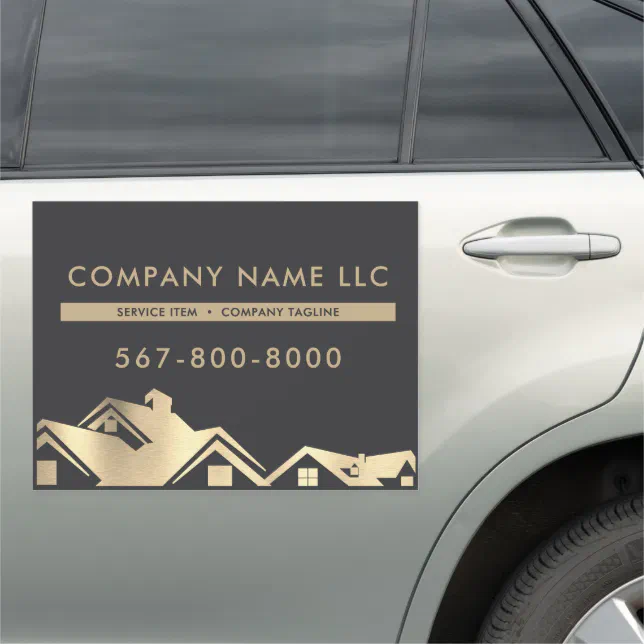 Modern Black & Gold Roofing Construction Repair Car Magnet | Zazzle