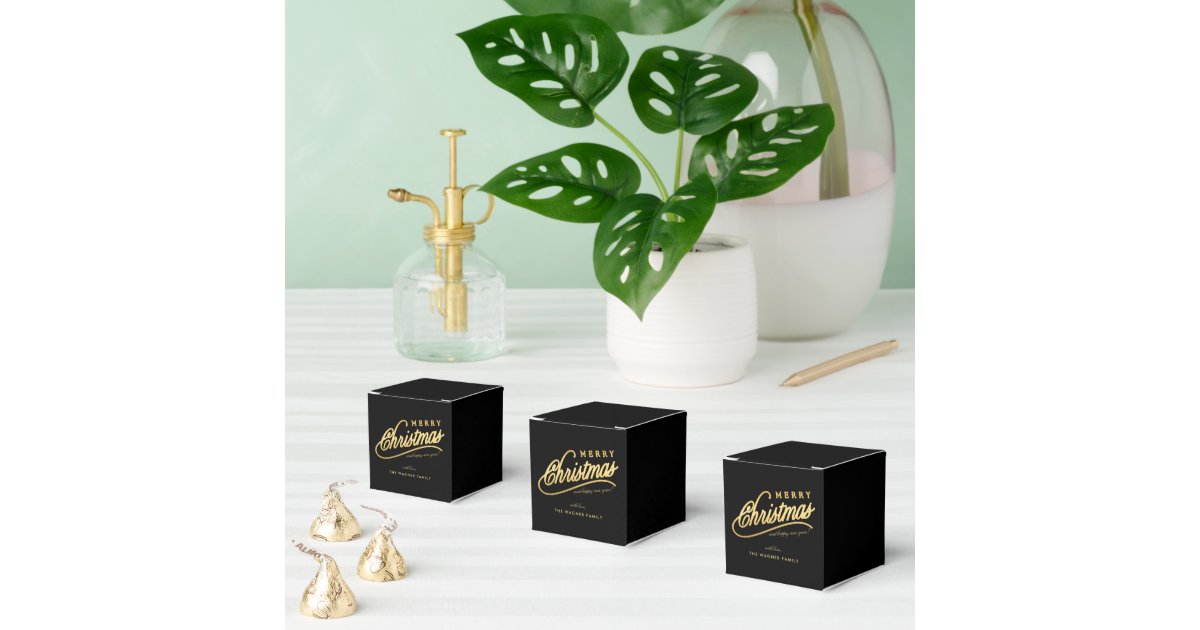 Modern Black & Gold Script Merry Christmas Favor Boxes | Zazzle