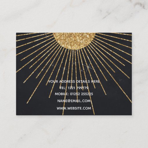 Modern Black Gold Shining Sun Business Card | Zazzle