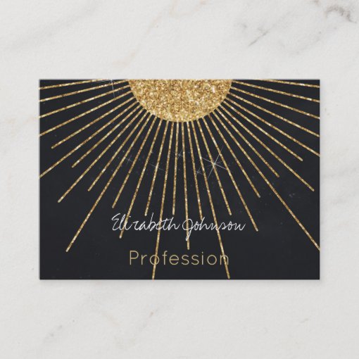 Modern Black Gold Shining Sun Business Card | Zazzle