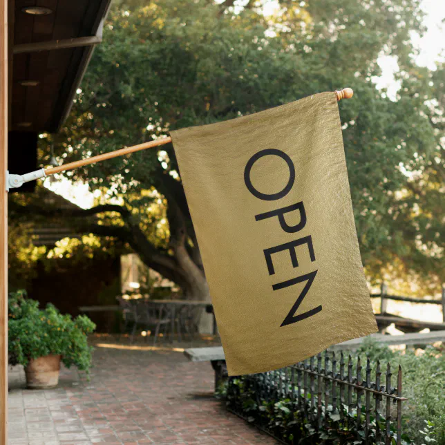 Modern Black Gold Small Business Open Sign Flag | Zazzle