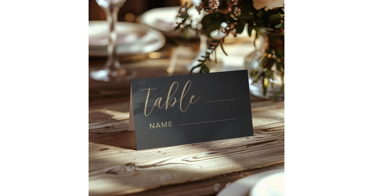 Modern Black & Gold Wedding table number Place Card | Zazzle
