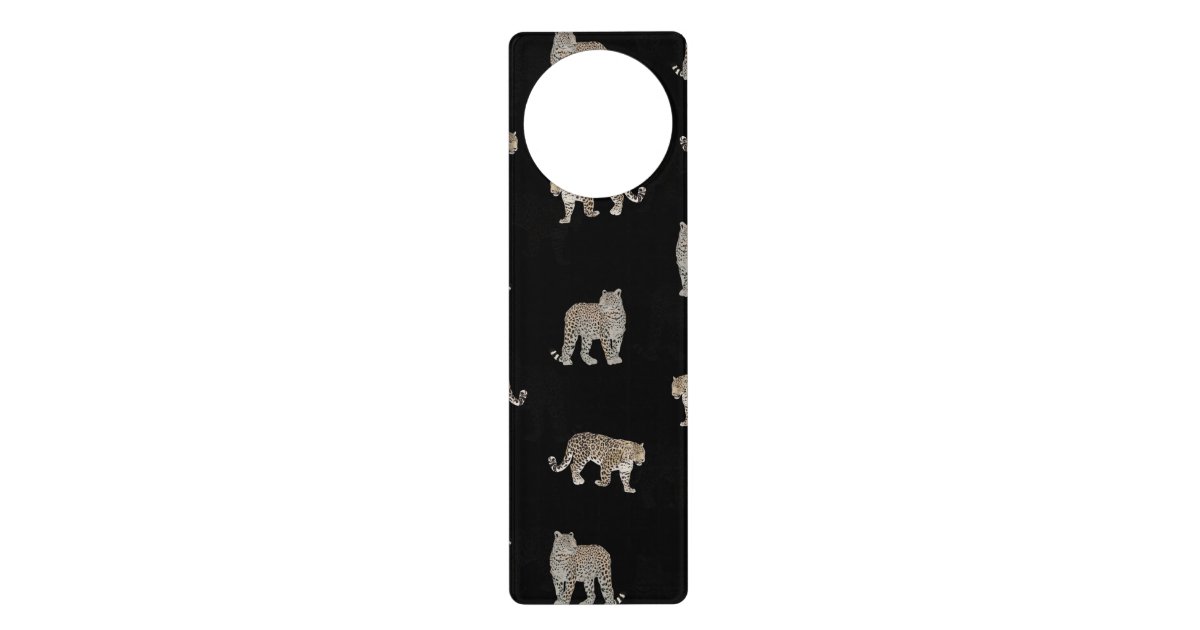 Modern Black Golden Leopard Jungle Animals Door Hanger | Zazzle