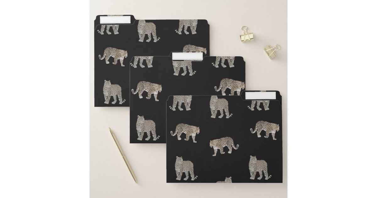 Modern Black Golden Leopard Jungle Animals File Folder | Zazzle