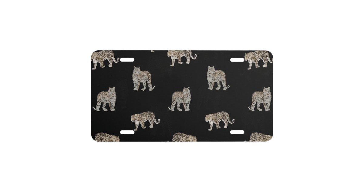 Modern Black Golden Leopard Jungle Animals License Plate | Zazzle