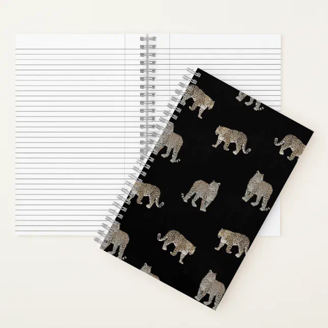 Modern Black Golden Leopard Jungle Animals Notebook | Zazzle