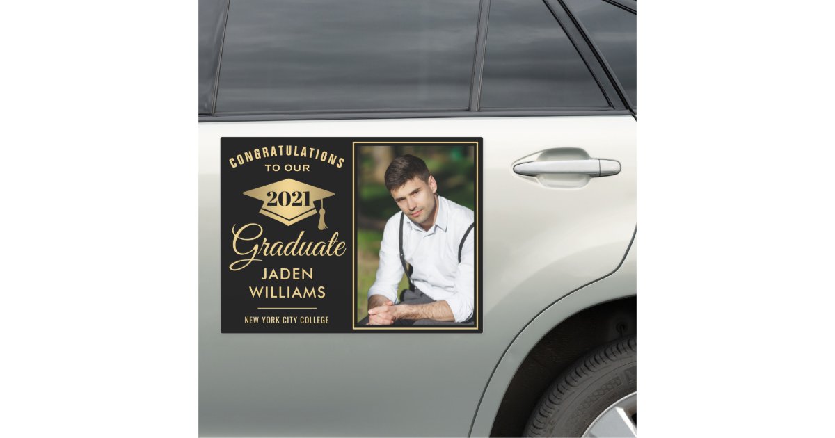 Modern Black Golden PHOTO Graduation Large Car Magnet | Zazzle
