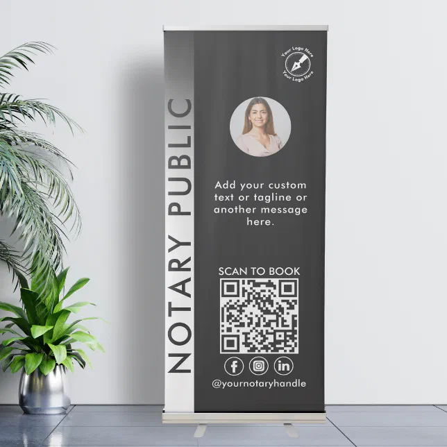 Modern Black Gradient Notary Public Photo Logo QR Retractable Banner ...