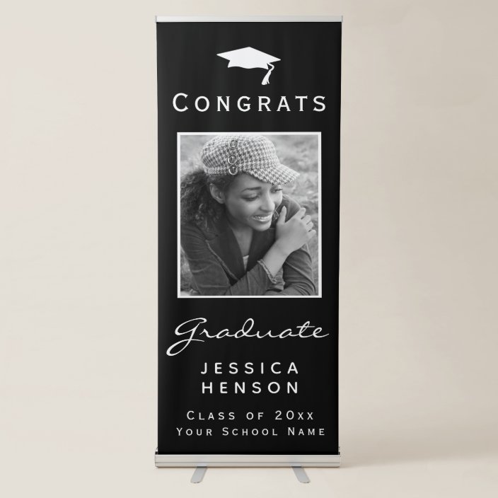 Modern Black Graduate Photo Congrats Graduation Retractable Banner ...