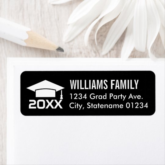 Modern Black Graduation Party Return Address Label | Zazzle.com