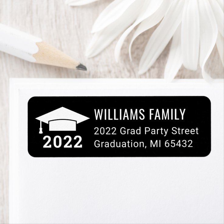 Modern Black Graduation Party Return Address Label | Zazzle
