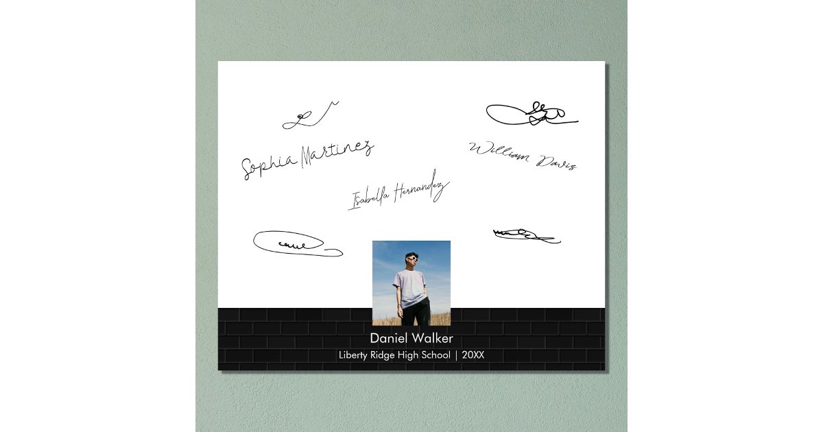 Modern Black Graduation Party Signing Guest Photo Print | Zazzle