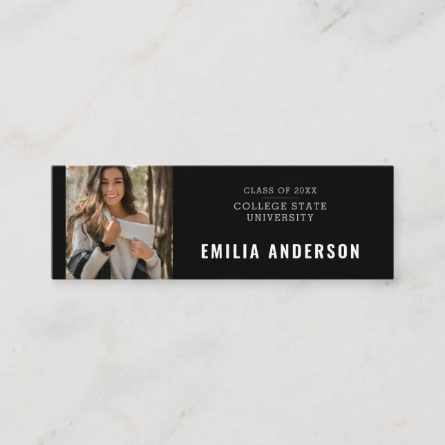 Modern Black Graduation Photo Calling Card | Zazzle